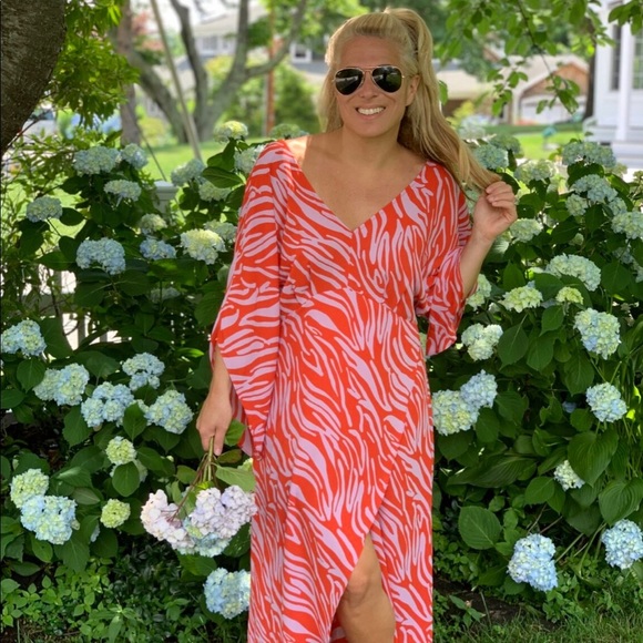 CAbi | Dresses | Cabi Red And Lavender Zebra Print Saunter Dress Caftan ...